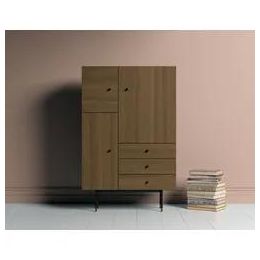Highboard WOODMAN "Jugend Kommode", schwarz (schwarz, walnuss), B:90cm H:142cm T:42cm, Sideboards, Highboard, Stauraumschrank mit Holzfurnier aus Eiche, Breite 90 cm, FSC