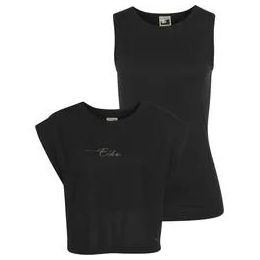 Yoga & Relax Shirt OCEAN SPORTSWEAR "Soulwear - 2-tlg. Yoga Shirt & Top", Damen, Gr. 46, schwarz (schwarz, schwarz), Obermaterial: 92% Polyester, 8% Elasthan. Oberes Obermaterial: 65% Polyester, 35% Viskose, figurbetont, Rundhals, Shirts, Kurzarm, sportlicher Stil, mit Print, Rundhalsausschnitt