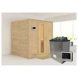 Sauna Karibu "Menja", beige (naturbelassen), Saunaofen, externe Steuerung, 9 kW, Saunen, Ofen 9 KW externe Strg easy