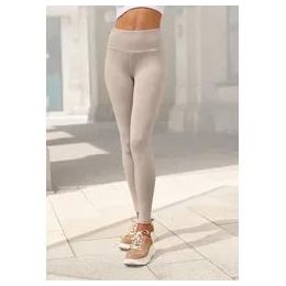 Leggings Lascana, Damen, Gr. 44/46, N-Gr, beige, Single Jersey, Graumeliert (Obermaterial): 51% Baumwolle, 44% Polyester, 5% Elasthan. Obermaterial: 95% Baumwolle, 5% Elasthan, Basic, Basic lang, Hosen Leggings, mit breitem B&uuml;ndchen, Loungewear