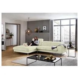 Ecksofa W.Schillig "piedroo, Designsofa mit tollem Sitzkomfort, bequem und elegant, L-Form", beige (sahara s37), B:303cm H:70cm T:193cm, Stoff S37 (100% Polyester): Luxus-Microfaser in Lederoptik, Sofas, Ecksofa, Kopfteilverstellung, wahlweise mit Sitztiefenverstellung, Breite 303cm