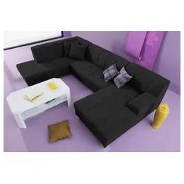 Wohnlandschaft Home Affaire "Anzio, modern und gem&uuml;tlich, niedrige Armlehne, U-Form", schwarz, B:297cm H:75cm T:82cm, Primabelle-Microfaser aus 100% Polyester;SOFTLUX-Kunstleder;Struktur-Bezug aus 90% Polyester und 10% Polyacryl;NaturLEDER, Rindsleder, Sofas, Wohnlandschaft, wahlweise mit Bettfunktion