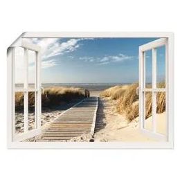 Wandbild Artland "Fensterblick Nordseestrand auf Langeoog", wei&szlig; (farbe bild(er): wei&szlig;), B:130cm H:90cm, Bilder, als Leinwandbild, Poster in verschied. Gr&ouml;&szlig;en