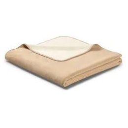 Wohndecke Biederlack "Doubleface", beige (beige, ecru), B:150cm L:200cm, Baumwolle, Polyacryl, Polyester, Wohndecken, Wohndecke, mit geketteltem Zierstich