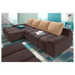Ecksofa Home Affaire "Bono L-Form", braun (dunkelbraun, caramel), B:291cm H:90cm T:174cm, Luxus-Microfaser ALTARA NUBUCK (100% Polyester);Luxus-Microfaser ALTARA NUBUCK (100% Polyester);Samtstruktur (95% Polyester, 5% Polyamid), Sofas, Ecksofa, wahlweise mit Bettfunktion