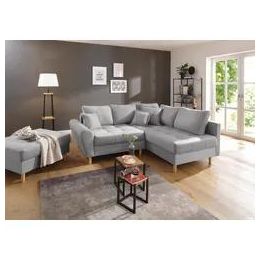 Ecksofa Home Affaire "Rice L-Form, B: 223 cm - OTTO. Verl&auml;ssliche Qualit&auml;t.", grau (silbergrau), B:223cm H:47cm T:184cm, Luxus-Microfaser (100% Polyester);Struktur fein (100% Polyester);Microfaser PRIMABELLE (100% Polyester);Samtoptik (100% Polyester), Sofas, Ecksofa, Set: Sofa & Hocker, mit 3 Zierkissen, Federkern, Topseller