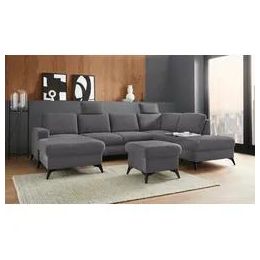 Wohnlandschaft Home Affaire "Lolland U-Form", grau (anthrazit), B:303cm H:88cm T:212cm, Struktur impr&auml;gniert - feucht abwischbar (100% Polyester);Struktur Flausch (90% Polyester, 10% Polyamid);Luxus-Microfaser ALTARA NUBUCK (100% Polyester), Sofas, Wohnlandschaft, Wahlweise mit Bettfunktion und Stauraum, auch mit abwischbarem Bezug, Topseller