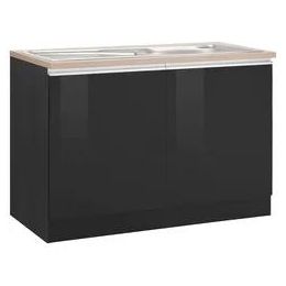 Sp&uuml;lenschrank KOCHSTATION "KS-Ohio", grau (grau hochglanz, grafit), B:120cm H:85cm T:60cm, Schr&auml;nke, Sp&uuml;lenschrank, Breite 120 cm