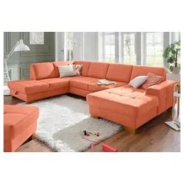 Wohnlandschaft Home Affaire "Puccini U-Form", orange (terra), B:340cm H:86cm T:224cm, Luxus-Microfaser (100% Polyester);Luxus-Microfaser ALTARA NUBUCK (100% Polyester);Luxus-Microfaser Lederoptik (100% Polyester), Sofas, Wohnlandschaft, mit Federkern, Sitztiefenverstellung, Kontrastnaht