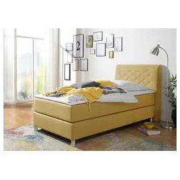 Boxspringbett Home Affaire "Parla", gelb (curry), L:218cm, 100% Polyester, Komplettbetten, Boxspringbett, incl. Topper, 4 Farben in 4 Breiten, 2 H&auml;rtegraden, 3 Matratzenarten
