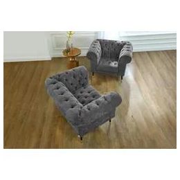 Chesterfield-Sessel Home Affaire "Tinnum Sessel", grau, B:106cm H:77cm T:87cm, Luxus-Microfaser Vintageoptik (66% PU, 27% Polyester, 7% Baumwolle);Struktur weich( 97% Polyester, 3% Polyacryl), Sessel
