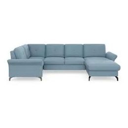 Wohnlandschaft Home Affaire "Calando U-Form", blau (hellblau), B:326cm H:91cm T:188cm, 98% Polyester 2% Polyamid, Sofas, Wohnlandschaft, wahlweise mit Bettfunktion, Bettkasten und Armteilfunktion