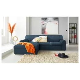 Ecksofa DOMO collection "Topper, elegant und zeitlos, kompaktes Stellma&szlig; 245/155cm, L-Form", blau (dunkelblau), B:245cm H:78cm T:155cm, Sofas, Ecksofa, mit Recamiere, wahlweise mit Schlaffunktion