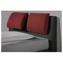 Boxspringbett Maintal, rot (rot, schwarz), B:152cm L:212cm, Strukturstoff-Bezug 100% Polyester;Kunstleder 100% PU;Bezug der Spiegelfl&auml;che Matratzendrell aus 100% Polyester, Komplettbetten, Boxspringbett, verstellbare Kopfst&uuml;tze