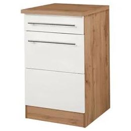 Unterschrank KOCHSTATION "KS-Wien", wei&szlig; (wei&szlig;, wotaneiche), B:50cm H:85cm T:60cm, Holzwerkstoff, Schr&auml;nke, Unterschrank, Breite 50 cm, mit 1 T&uuml;r und 1 Schubkasten