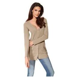 Strickjacke Heine, Damen, Gr. 38, beige, 100% Baumwolle, unifarben, Strickjacken Strickjacke