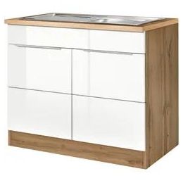 Sp&uuml;lenschrank KOCHSTATION "KS-Brindisi", wei&szlig; (wei&szlig; hochglanz, wotaneichefarbe), B:100cm H:85cm T:60cm, Holzwerkstoff, MDF, Schr&auml;nke, Sp&uuml;lenschrank, 100 cm breit, inklusive Einbausp&uuml;le