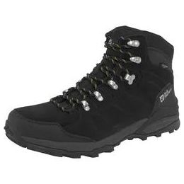 Wanderschuh Jack Wolfskin "REFUGIO TEXAPORE MID M", Herren, Gr. 44, schwarz (phantom, burlygelbxt), Leder, Synthetik, Textil, Schuhe Wanderschuh, wasserdicht, Trekkingschuh