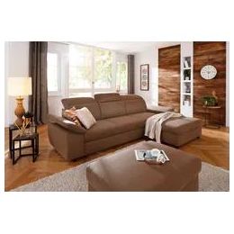 Ecksofa Home Affaire "Mauritius L-Form", braun, B:287cm T:178cm, Struktur fein (100% Polyester);Luxus-Microfaser Lederoptik (100% Polyester);Soft clean (98% Polyester, 2% Polyamid), Sofas, Ecksofa, mit Kopfteil- und Armlehnverstellung, mit Bettfunktion und Bettkasten