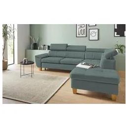 Ecksofa exxpo - SOFA FASHION "Enya, hoher Sitzkomfort, Breite 266cm, bequem, 12cm hohe F&uuml;&szlig;e, L-Form", blau (aqua), B:266cm H:79cm T:232cm, Luxus-Microfaser Vintageoptik (100% Polyester);Webvelours (92% Polyester, 8% Nylon), Sofas, Ecksofa, mit Kopfteilverstellung, wahlweise Bettfunktion u. Bettkasten