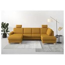 Wohnlandschaft Home Affaire "Summer U-Form", gelb (mustard), B:314cm H:91cm T:170cm, 100% Polyester, Sofas, Wohnlandschaft, mit oder ohne Bettfunktion und Bettkasten, Cord-Bezug