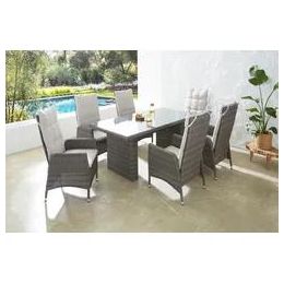 Konifera "Casablanca" Set, 6x Sessel, 1x Tisch 180x90x74 cm, Stahl/Polyrattan, 7 Stk. tlg. inkl. Auflagen