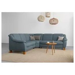 Ecksofa Home Affaire "Caldera L-Form", blau (blaugrau), B:270cm T:250cm, 100% Polyester, Sofas, Ecksofa, Federkern, wahlweise mit Kopfteilverstellung, Bettfunktion, Bettkasten