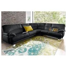 Ecksofa Trendmanufaktur "Cecilia in italienischem Design, modern und komfortabel, L-Form", schwarz, B:280cm H:87cm T:240cm, NaturLEDER (echtes Rindsleder) in Sitz und R&uuml;cken. Korpus in passendem Kunstleder SOFTLUX bezogen;Luxus-Microfaser ALCAZAR (100% Polyester);Kunstleder SOFTLUX;Microfaser PRIMABELLE (100% Polyester), Sofas, Ecksofa, bequeme Armlehnen, mit langem Schenkel