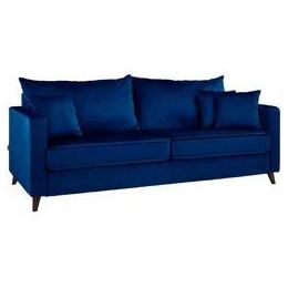 3-Sitzer Home Affaire "Renesse", blau, B:203cm H:90cm T:90cm, Samtvelours 100% Polyester;Luxus-Microfaser ALTARA NUBUCK (100% Polyester), Sofas, lose Kissen, Keder an Sitzkissen