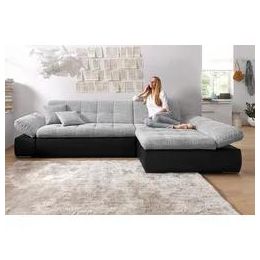 Ecksofa DOMO collection "Moric, L-Form, XXL-Sofa - Breite 300cm, viel Platz, auch in Cord", silber, B:300cm H:80cm T:172cm, Kunstleder SOFTLUX / Struktur (90% Polyester/ 10% Polyacryl);Microfaser PRIMABELLE (100% Polyester)/ Struktur (90% Polyester/ 10% Polyacryl), Sofas, Ecksofa, wahlweise mit Bettfunktion und Armteilverstellung, schwarz-silber, Topseller