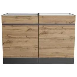 Sp&uuml;lenschrank KOCHSTATION "KS-Riesa", braun (wotaneiche), B:120cm H:82cm T:60cm, Holzwerkstoff, Schr&auml;nke, Sp&uuml;lenschrank, Breite 120 cm, MDF-Fronten
