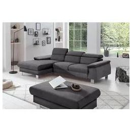 Ecksofa COTTA "Komaris L-Form, B: 244 cm", grau, B:244cm H:72cm T:166cm, Microfaser PRIMABELLE (100% Polyester);Kunstleder SOFTLUX(100%Polyurethan);Feinstruktur (100% Polyester);Kunstleder SOFTLUX/Struktur (100%Polyurethan, 90%Polyester, 10% Polyacryl), Sofas, Ecksofa, mit Kopfteilverstellung, optional Bettfunktion, Bettkasten & Licht, Topseller