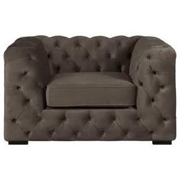 Chesterfield-Sessel Home Affaire "Kalina Sessel", braun, B:110cm H:67cm T:98cm, 100% Polyester, Sessel, mit klassischer Chesterfield-Knopfheftung, sehr hochwertige Qualit&auml;t