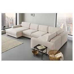 Wohnlandschaft Home Affaire "Bloomfield, Mega Polsterprogramm, Breite 405cm, viel Platz, U-Form", beige, B:405cm H:84cm T:224cm, 92% Polyester 8% Nylon, Sofas, Wohnlandschaft, mit extra tiefer Sitzfl&auml;che, wahlweise mit Sitztiefenverstellung