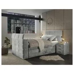 Boxspringbett ED EXCITING DESIGN "Denver", grau (grau uran 02 schlamm), L:240cm, 95% Polyester, 5% Nylon, Komplettbetten, Boxspringbett, inkl. 1 bzw. 2 Bettk&auml;sten, motorisierte TV-Halterung bis 40 Zoll