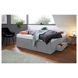 Boxspringbett, grau, B:180cm L:200cm, Bezug Bett: Feinstrukturstoff (77% Polyester, 23%Viskose) oder Microfaser (100% Polyester);Bonnellfederkernmatratze: 100%Polyester;Kaltschaummatratze: 100% Polyester, Bezug abnehm- und waschbar bis 60C, Westfalia Schlafkomfort, Komplettbetten, Boxspringbett, mit integrierter Schublade, frei im Raum stellbar