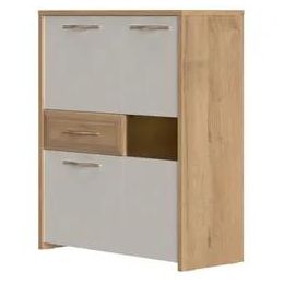 Highboard OTTO HOME "Gala", beige (beige, pacific walnuss decor), B:96cm H:115cm T:41cm, Glas, MDF, Spanplatte, Sideboards, Highboard, Kommode, H&ouml;he 115 cm, UV lackiert, kratzfest, hochgl&auml;nzend