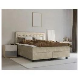 Boxspringbett Home Affaire "Jeanne", beige (cream), B:141cm L:208cm, 100% Polyester, Komplettbetten, Boxspringbett, inkl. Topper mit Taschen-Federkernmatratze