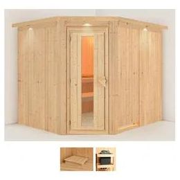Sauna Karibu "Marit", beige (naturbelassen), ohne Ofen, (ohne Ofen), Saunen, ohne Ofen