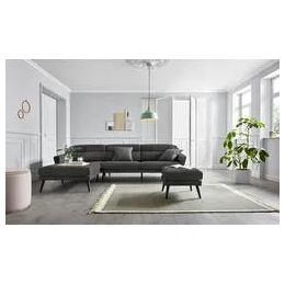 Ecksofa OTTO HOME "Bille L-Form", grau (anthrazit), B:302cm H:86cm T:178cm, Samtoptik (100% Polyester);Luxus-Microfaser weich (100% Polyester);Struktur (100% Polyester);Struktur fein (100% Polyester), Sofas, Ecksofa, mit Naht im R&uuml;ckenkissen und Beinen aus Eichenholz