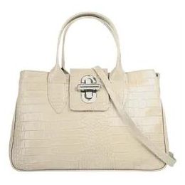 Henkeltasche CLUTY, Damen, Gr. B/H/T: 35cm x 23cm x 17cm onesize, beige, Leder, gl&auml;nzend, Taschen, echt Leder, Made in Italy