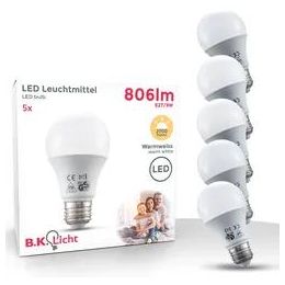 B.K.LICHT LED-Leuchtmittel, Energieeffizienz: F (A-G), wei&szlig;, L:11cm &Oslash;:6cm, Leuchtmittel, LED Lampe Gl&uuml;h-Birne SET 9W 806 Lumen warmwei&szlig; 3.000K Energiesparlampe
