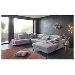 Sit & More Wohnlandschaft SIT & MORE "Percy U-Form", silber, B:343cm H:80cm T:235cm, Sofas, Wohnlandschaft, 15 cm Fu&szlig;h&ouml;he, Sitztiefenverstellung, wahlweise in 2 Fu&szlig;farben