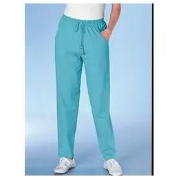Relaxhose, Damen, Gr. 42, Normalgr&ouml;&szlig;en, blau (t&uuml;rkis), 95% Baumwolle, 5% Elasthan, unifarben, lang, Hosen Relaxhose