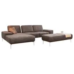 Ecksofa W.Schillig "run, Designsofa, bequem, L-Form", braun (mocca s37), B:299cm H:88cm T:178cm, Longlife Xtra-Leder Z73: Naturwalkleder der Luxusklasse aus den erlesensten Rohh&auml;uten. Hautst&auml;rke 1, 1 &ndash; 1, 3 mm;ROHLEDER Jacquard-Flachgewebe Q2 W60 (63% Polyester, 37% Polyacryl);ROHLEDER Chenille-Flachgewebe Q2 W77 (68% Polyacryl, 32% Polyester);Stoff S37 (100% Polyester), Sofas, Ecksofa, mit elegan