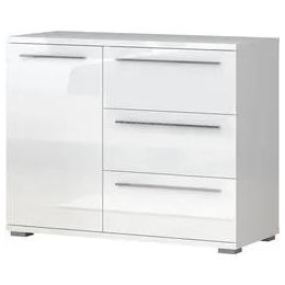 Kommode OTTO HOME "Piano, UV lackiert, hochgl&auml;nzend in beige oder wei&szlig;, FSC-zertifiziert", wei&szlig; (wei&szlig; hochglanz), B:107cm H:85cm T:45cm, Holzwerkstoff, Sideboards, Kommode, 1-t&uuml;rig mit 3 Schubladen, Soft-Close Funktion