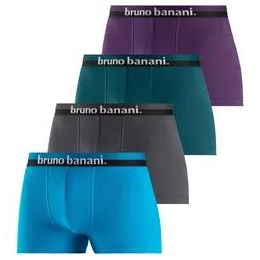 Boxer Bruno Banani "Boxershorts f&uuml;r Herren", Damen, Gr. S, 4 Stk., bunt (blau, petrol, navy, anthrazit), Jersey, Obermaterial: 92% Baumwolle, 8% Elasthan (LYCRA), unifarben, Unterhosen, mit erhabenem Logo-Druck auf dem Bund