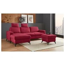 Ecksofa Home Affaire "Lolland L-Form", rot (bordeaux), B:250cm H:88cm T:162cm, Struktur impr&auml;gniert - feucht abwischbar (100% Polyester);Struktur Flausch (90% Polyester, 10% Polyamid);Luxus-Microfaser ALTARA NUBUCK (100% Polyester), Sofas, Ecksofa, Wahlweise mit Bettfunktion und Bettkasten, Federkern