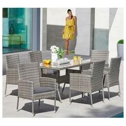 Garten-Essgruppe Merxx "Costa Rica, TOPSELLER", grau, Obermaterial: 100% Polyester. F&uuml;llung: 100% Polyurethan, Sitzm&ouml;bel-Sets, Polyrattan, Tischplatte aus Sicherheitsglas, Unser Dauertiefpreis