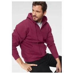 Kapuzensweatjacke Fruit of the Loom, Herren, Gr. XXL (60/62), rot (bordeaux), angeraute Sweatware, Obermaterial: 80% Baumwolle, 20% Polyester, unifarben, Basic, schmal h&uuml;ftbedeckend, Rundhals, Rippb&uuml;ndchen, Sweatjacken, mit K&auml;ngurutasche